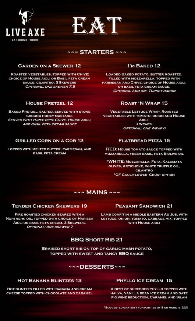 Live Axe Menu - Lower East Side, NYC | Live Axe